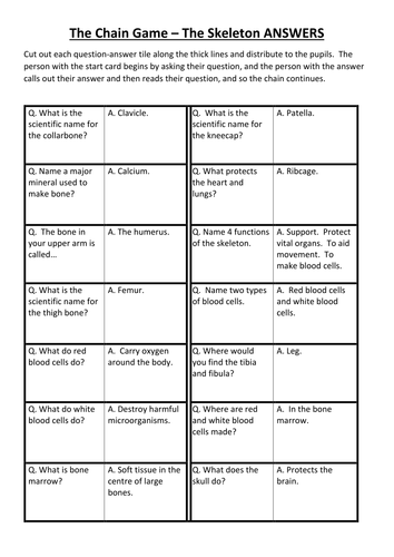 The Chain Game - Skeleton and joints - KS3 | Teaching Resources