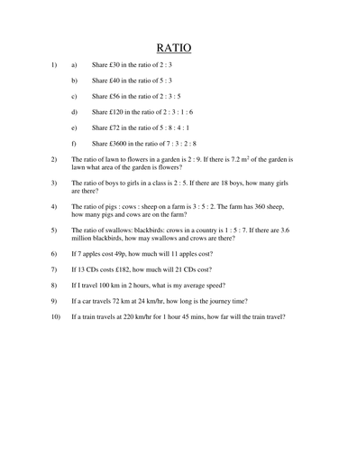 Ratio Revision | Teaching Resources