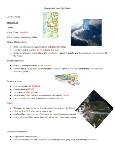 Revision Notes on A2 Case Studies for Volcanoes, Earthquakes ...