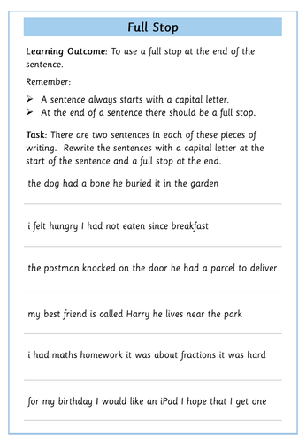 Full Stops Worksheets | Teaching Resources