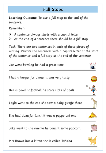 Full Stops Worksheets | Teaching Resources