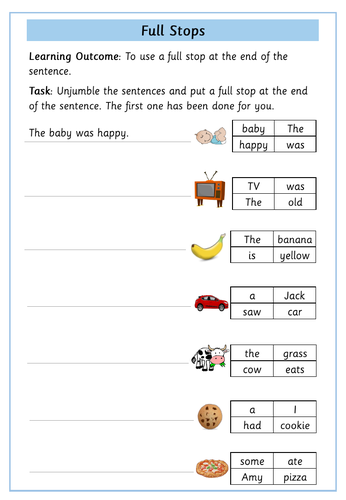 Full Stops Worksheets | Teaching Resources