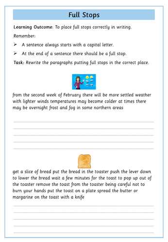 Full Stops Worksheets | Teaching Resources