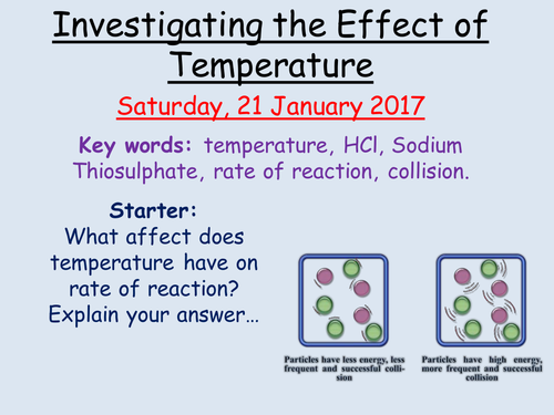 GCSE Rate of Reaction- Effect of Temperature | Teaching Resources