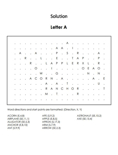 The Letter A Word Search | Teaching Resources