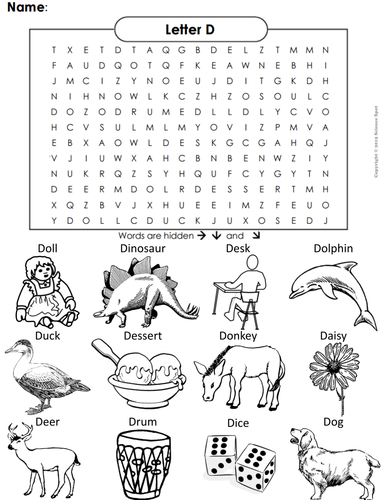 The Letter D Word Search | Teaching Resources