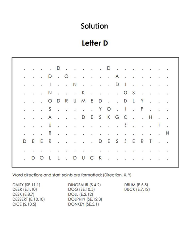 The Letter D Word Search | Teaching Resources