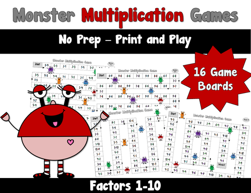 Monster Multiplication Games for Factors 1-10 | Teaching Resources