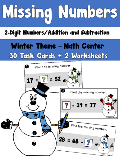 Winter 2 Digit Missing Numbers using Addition and Subtraction ...