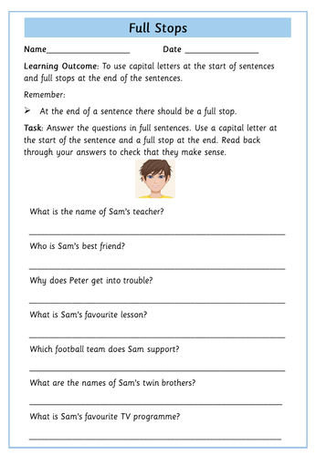 Full Stops and Capital Letters Worksheets | Teaching Resources