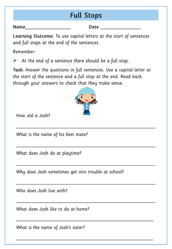 Full Stops and Capital Letters Worksheets | Teaching Resources