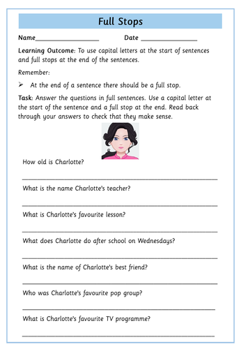 Full Stops and Capital Letters Worksheets | Teaching Resources