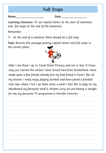 Full Stops and Capital Letters Worksheets | Teaching Resources