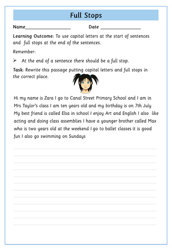 Full Stops and Capital Letters Worksheets | Teaching Resources