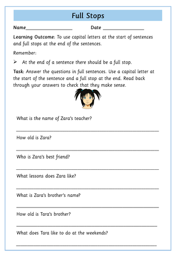 Full Stops and Capital Letters Worksheets | Teaching Resources