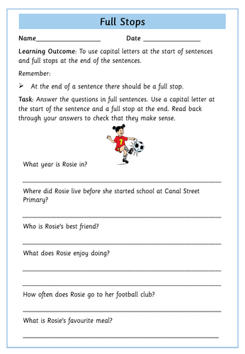 Full Stops and Capital Letters Worksheets | Teaching Resources