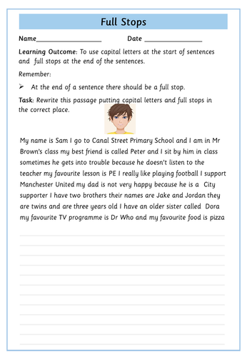 Full Stops and Capital Letters Worksheets | Teaching Resources