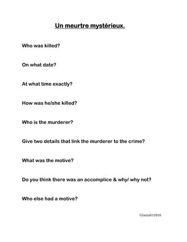 French Perfect Tense Murder Mystery - (passé composé) | Teaching Resources