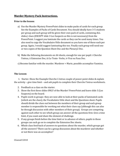 French Perfect Tense Murder Mystery - (passé composé) | Teaching Resources