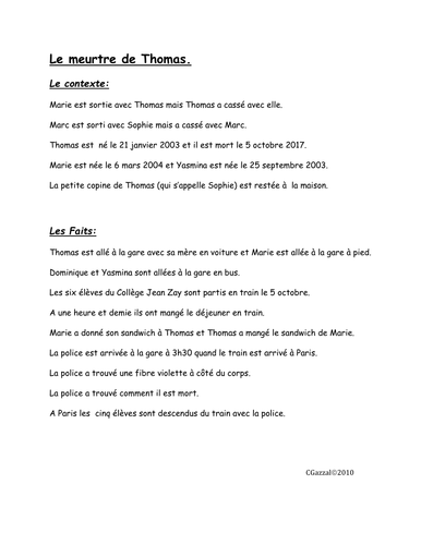 French Perfect Tense Murder Mystery - (passé composé) | Teaching Resources