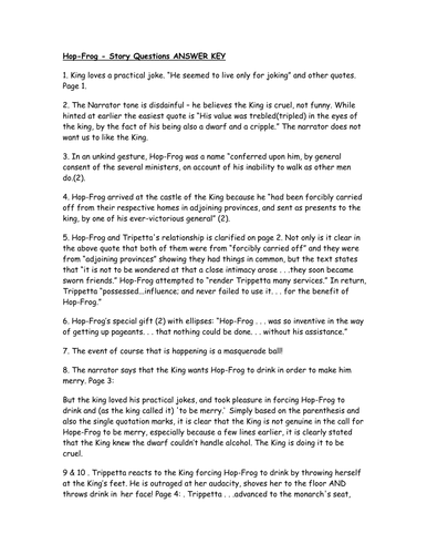 Hop Frog (Edgar Allen Poe) - Gothic features and comprehension ...