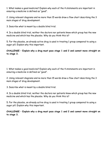 Developing Drugs/Placebo Effect New 2016 GCSE | Teaching Resources