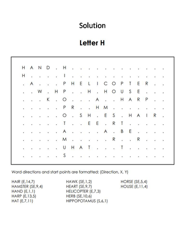 The Letter H Word Search | Teaching Resources