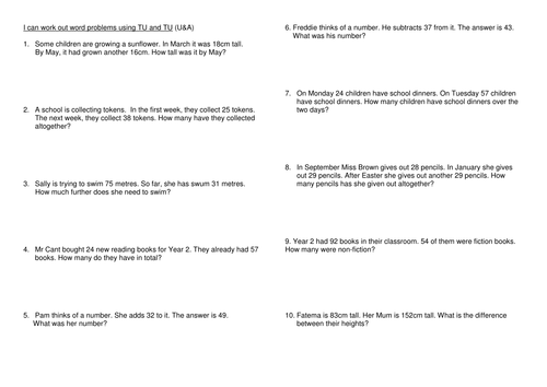 One step word problems | Teaching Resources