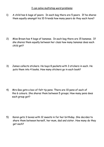 Various multistep word problems | Teaching Resources