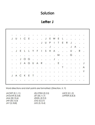 The Letter J Word Search | Teaching Resources