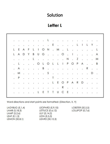 The Letter L Word Search | Teaching Resources