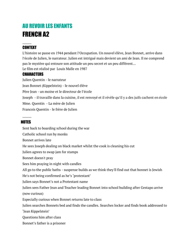 Au Revoir les Enfants - Events in chronological order | Teaching Resources