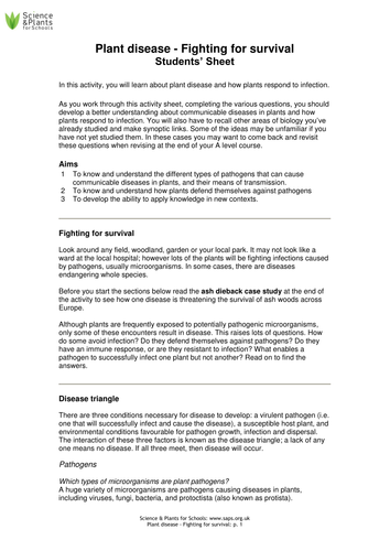 Plant disease - Fighting for Survival (post-16) | Teaching Resources