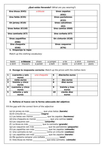 Spanish KS3 La Ropa: Clothes & School uniform vocabulary, reading ...