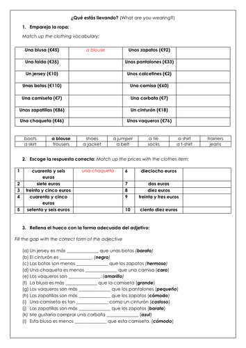 Spanish KS3 La Ropa: Clothes & School uniform vocabulary, reading ...