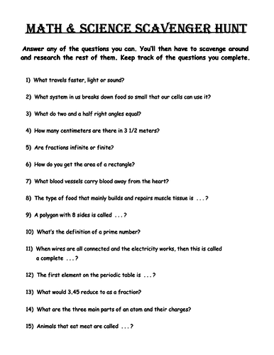 Math and Science SCAVENGER HUNT with Lesson Plan | Teaching Resources
