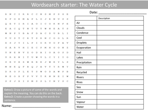 Science The Water Cycle Starter Activities (Wordsearch, Anagrams and ...