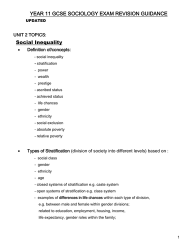 GCSE SOCIOLOGY REVISION | Teaching Resources