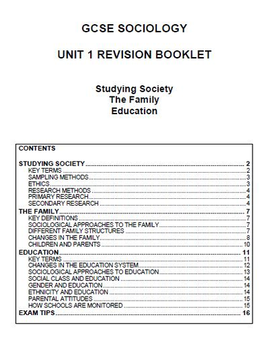 GCSE SOCIOLOGY REVISION | Teaching Resources