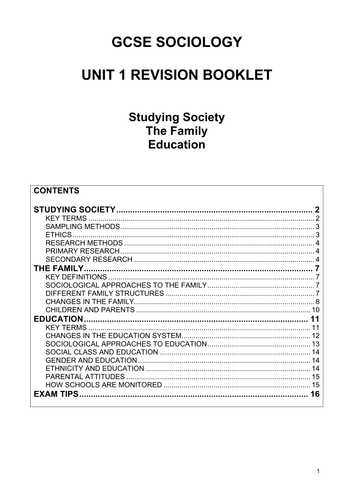 GCSE SOCIOLOGY REVISION | Teaching Resources