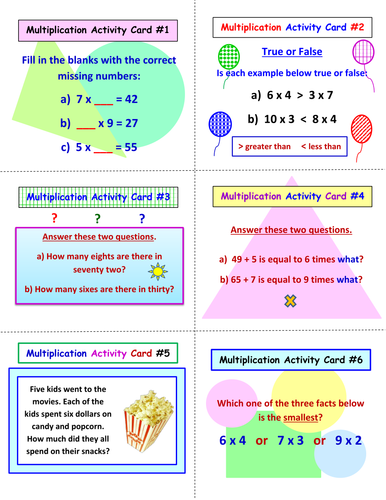 Multiplication Facts Task Cards with Lesson Plan (30 Cards) | Teaching ...