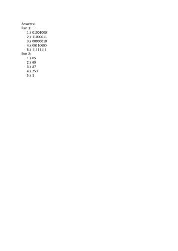Binary and Denary/Decimal Simple Homework Task | Teaching Resources Binary and Denary/Decimal Simple Homework Task | Teaching Resources