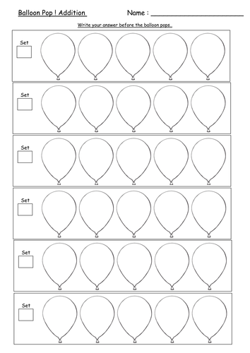 Balloon pop - Addition of numbers within 20 | Teaching Resources