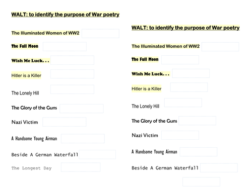 KS2 World War 2 poetry - identifying purpose, analysing, comparing ...