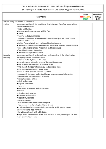 OCR GCSE Music (J536), Area of Study 3: Rhythms of the World, (PLC ...