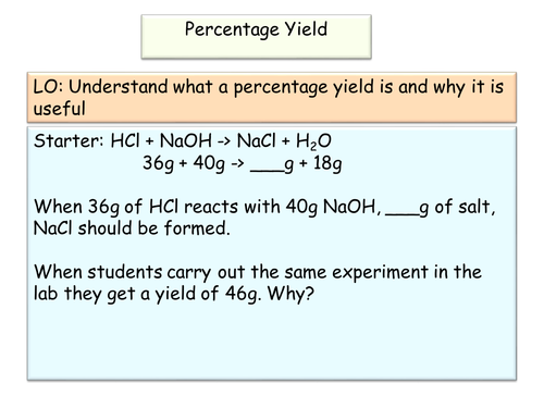 New AQA GCSE Chemistry Percentage Yield | Teaching Resources