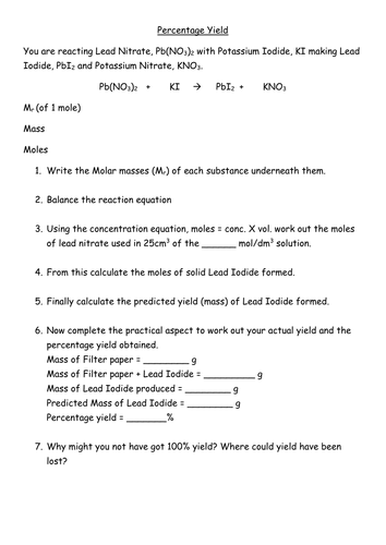 New AQA GCSE Chemistry Percentage Yield | Teaching Resources