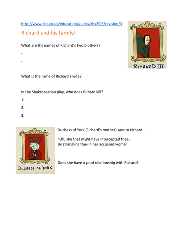 Richard III- themes: Relationships & family, and fate. Richard's ...