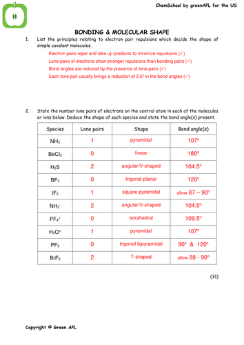 ChemSchool: Bonding and molecular shape | Teaching Resources