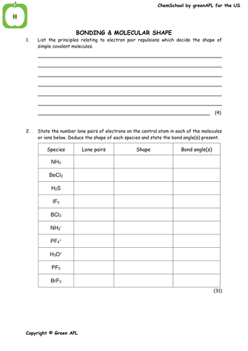 ChemSchool: Bonding and molecular shape | Teaching Resources
